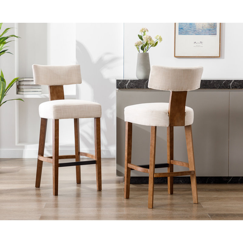 Mid Century Modern Bar Stools Farmhouse Upholstered Chairs with Curved Backrest Kitchen Bar Chairs Set of 2 Corrigan Studio Upholstery Beige Seat